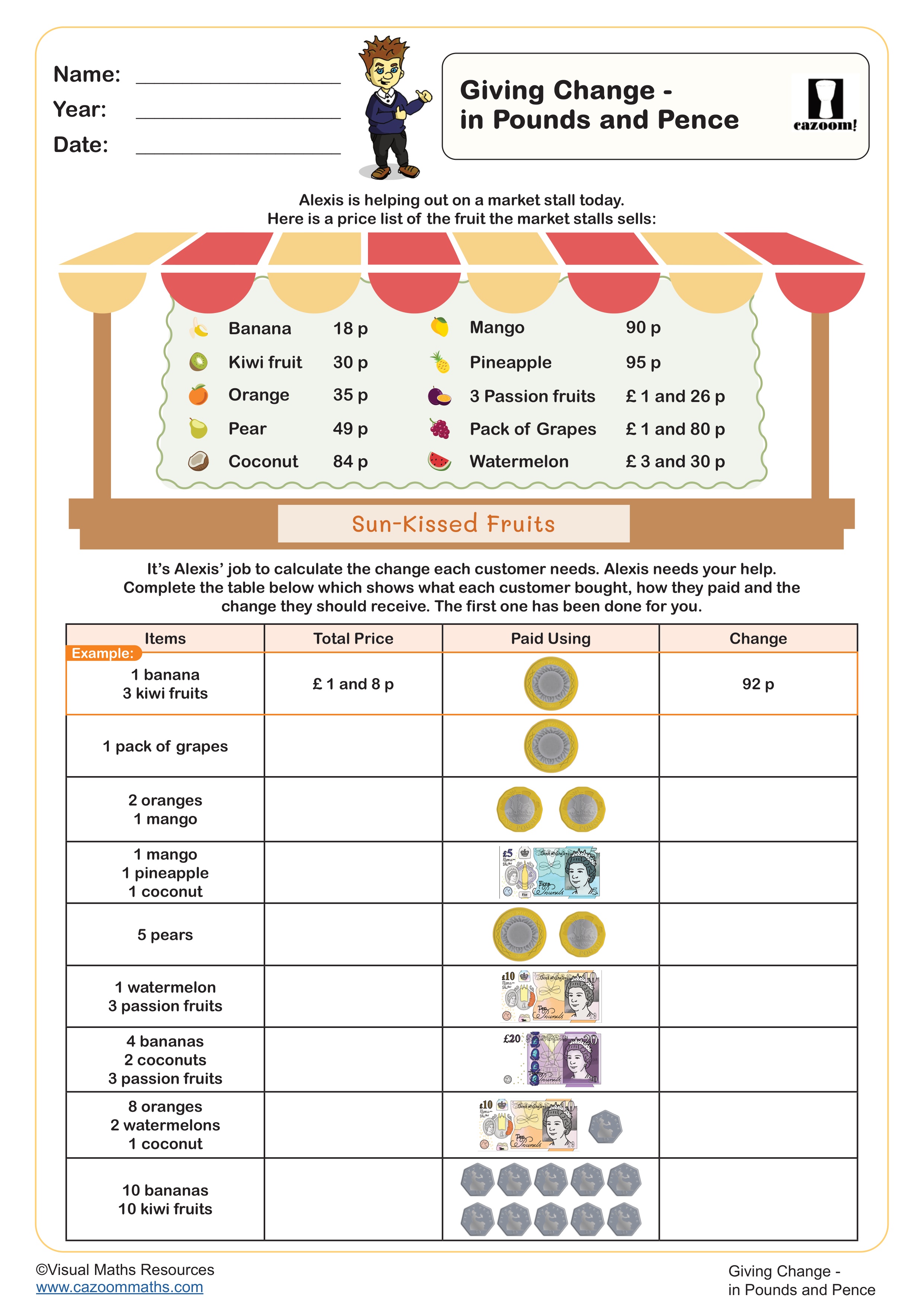 Giving Change in Pounds and Pence Worksheet | Fun and Engaging Year 3 ...