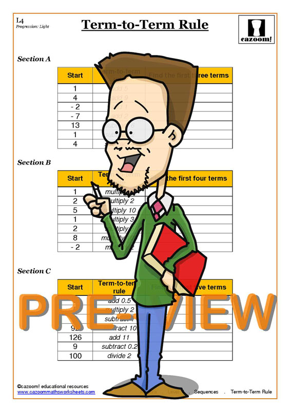 Cazoom Maths Worksheets - Sequences Maths Worksheets