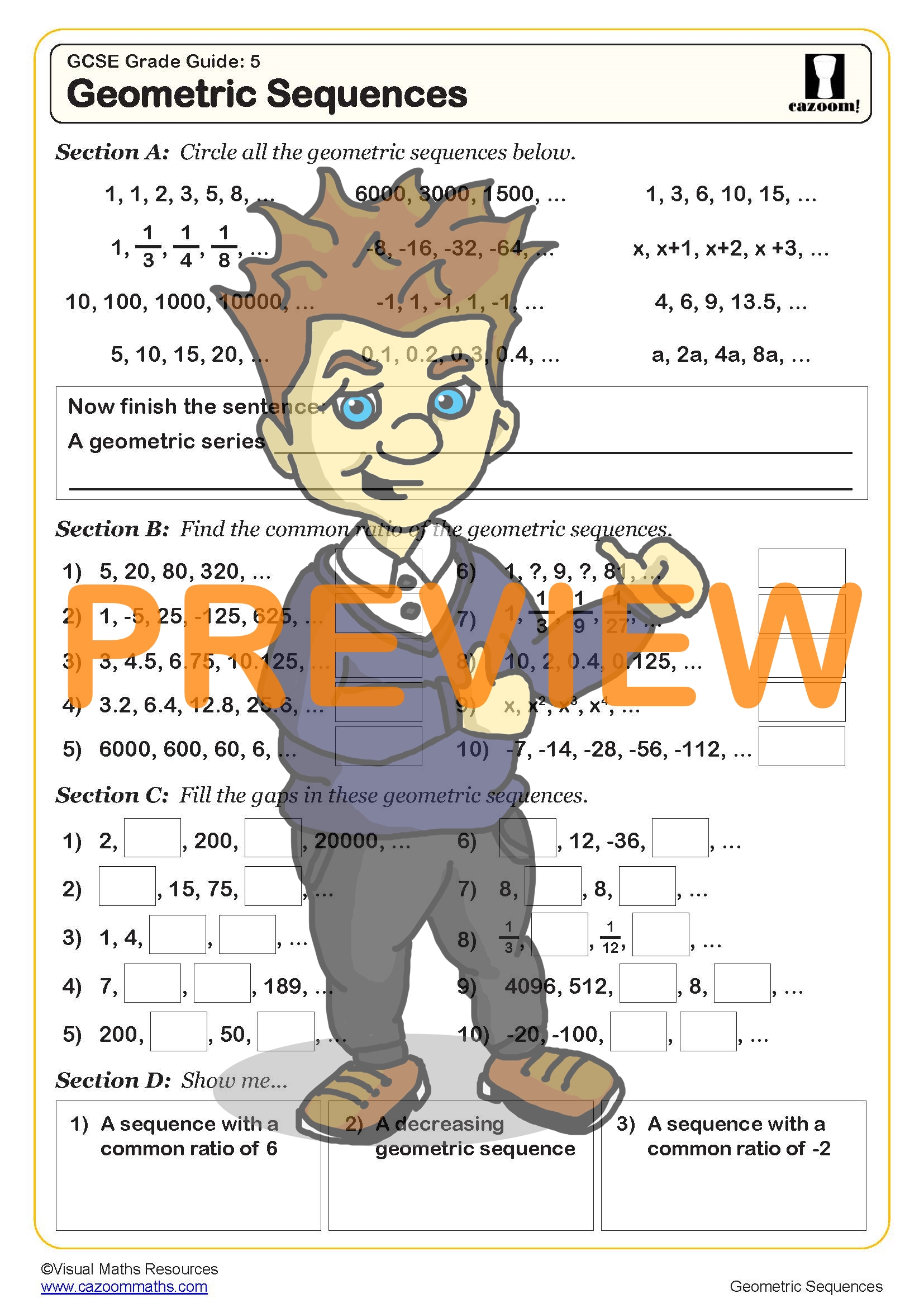Quadratic Sequences Worksheets - Printable Geometric and Linear ...