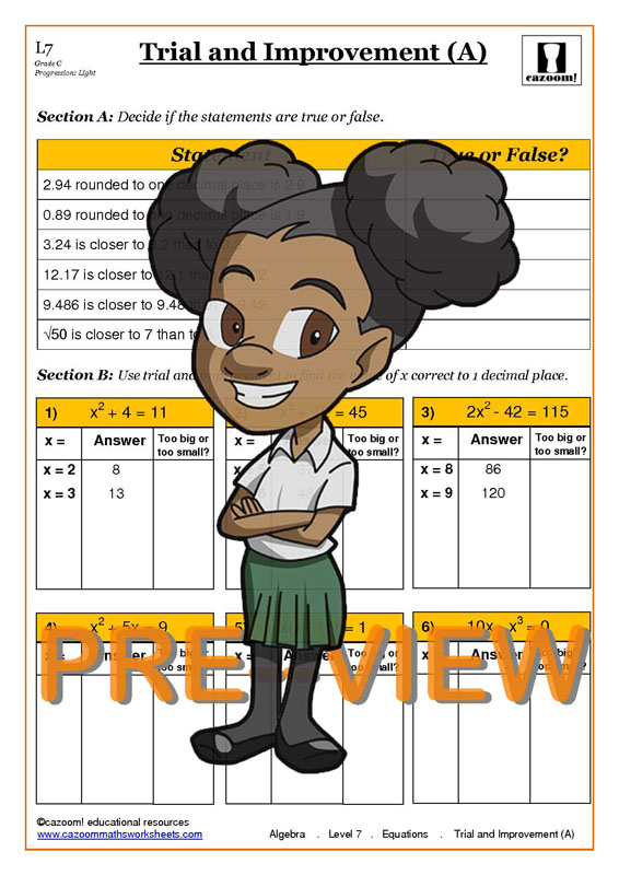 Solving Equations Worksheets | Cazoom Maths Worksheets