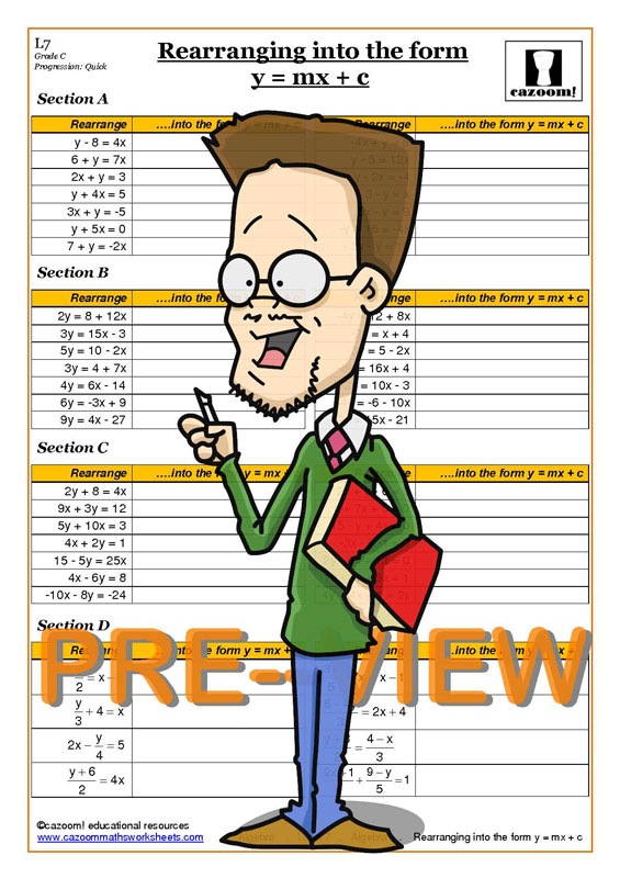 Rearranging Equations (Worksheets) | Cazoom Maths