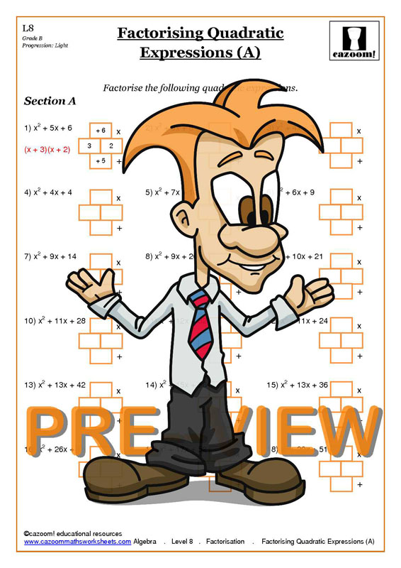 KS3 and KS4 Factorising Worksheets | Cazoom Maths Worksheets