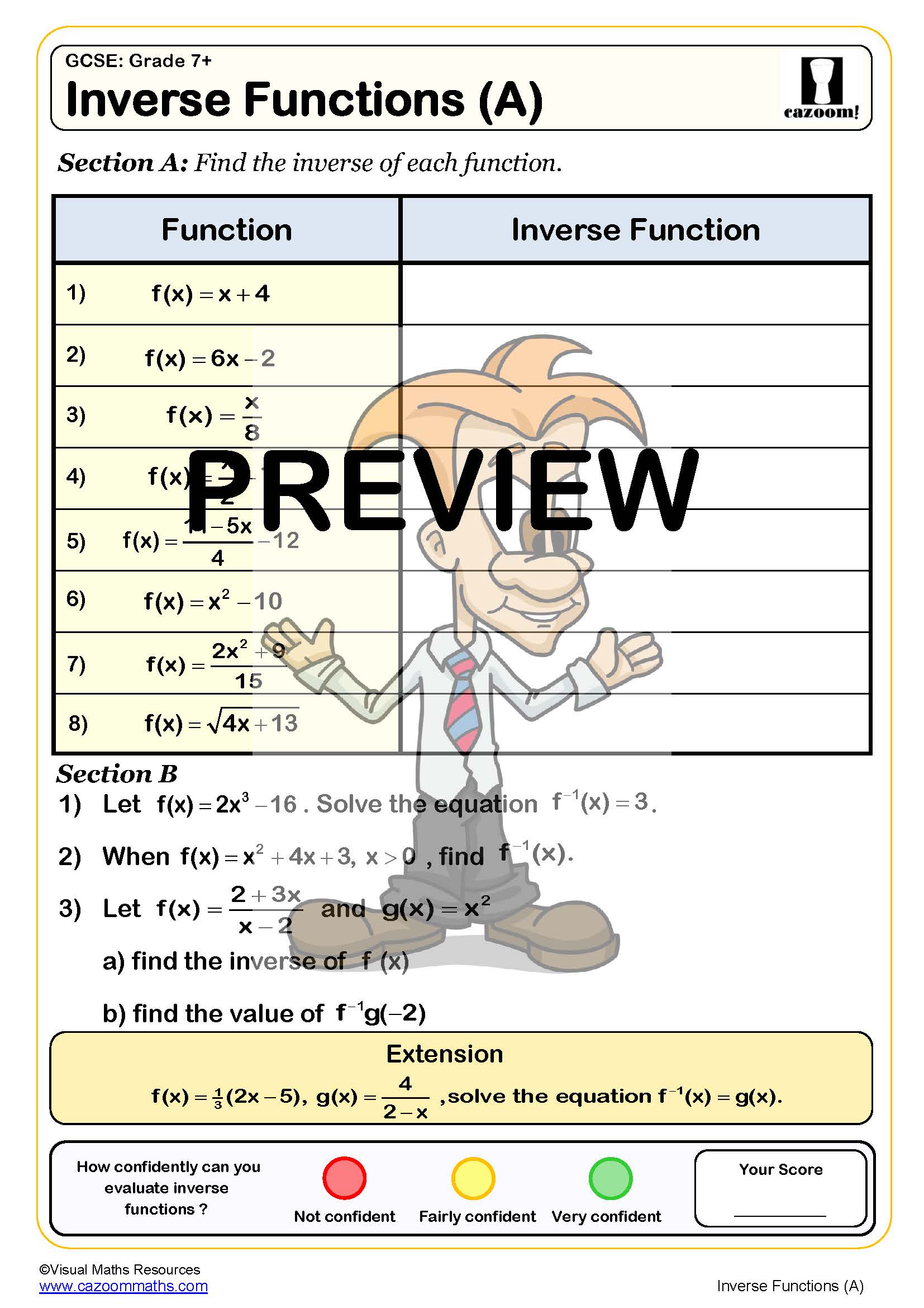 Functions Worksheets | Cazoom Maths