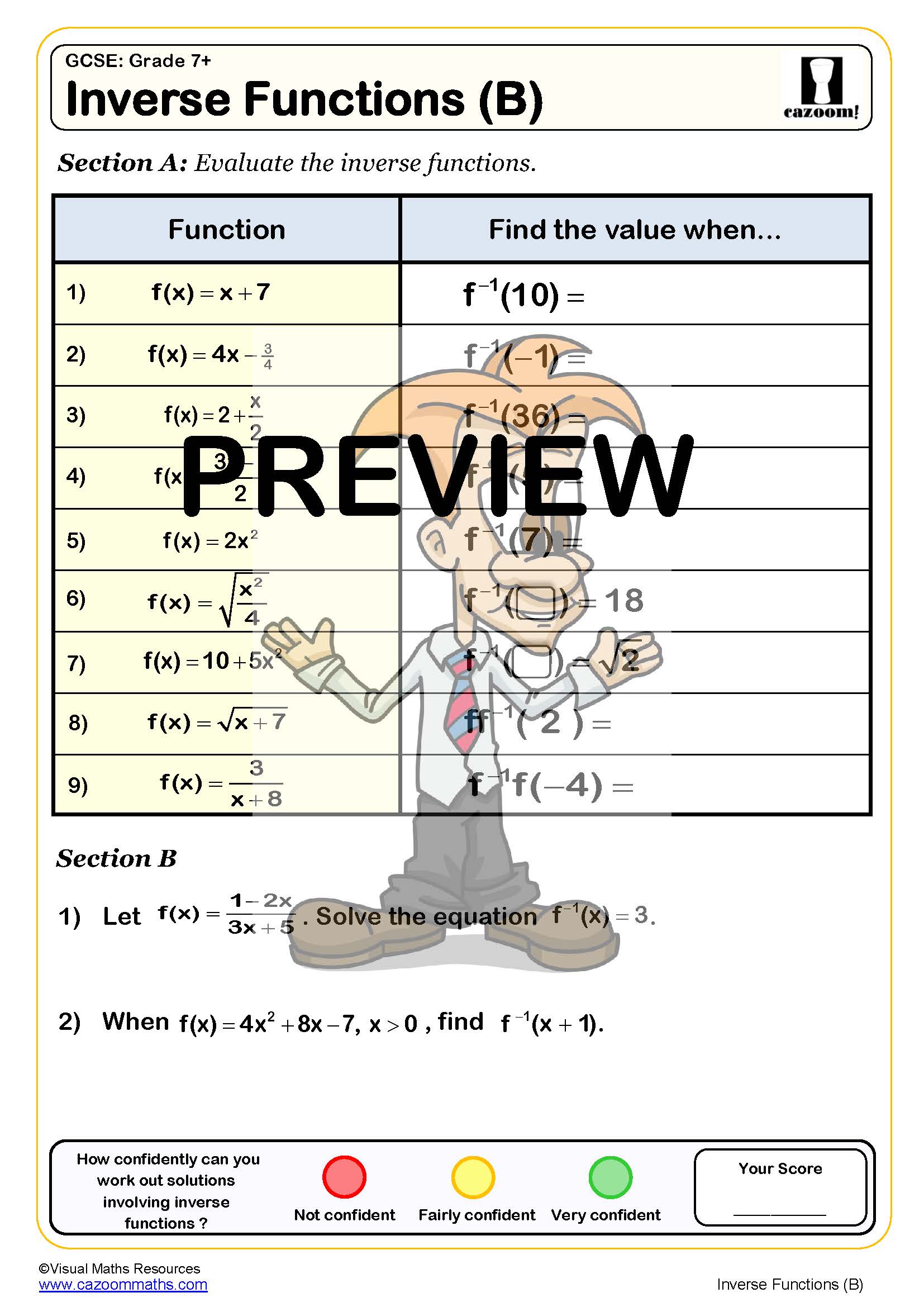 Functions Worksheets | Cazoom Maths
