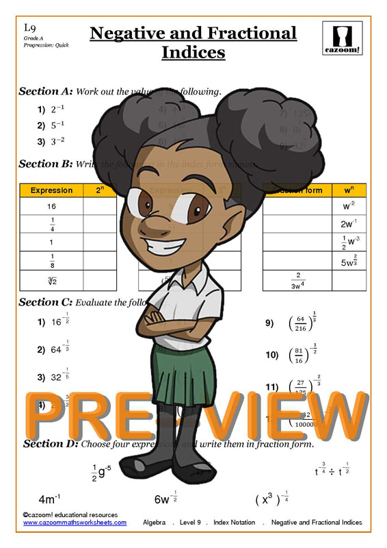 Cazoom Maths Worksheets - Indices Maths Worksheets
