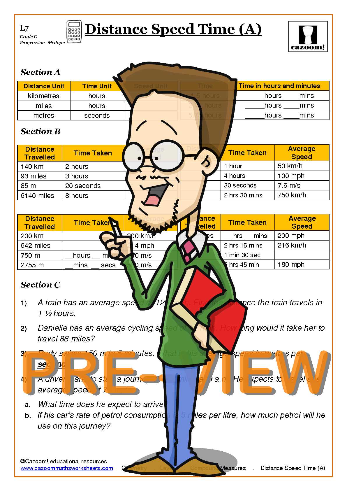 Compound Measures (Worksheets & Answers) | Cazoom Maths