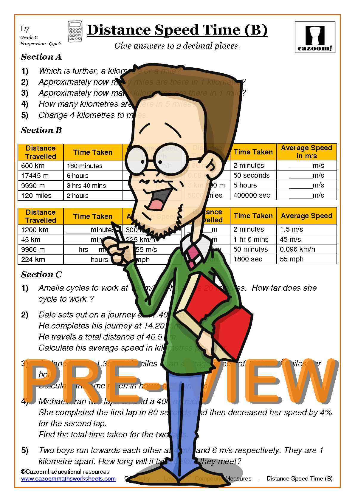 Compound Measures (Worksheets & Answers) | Cazoom Maths