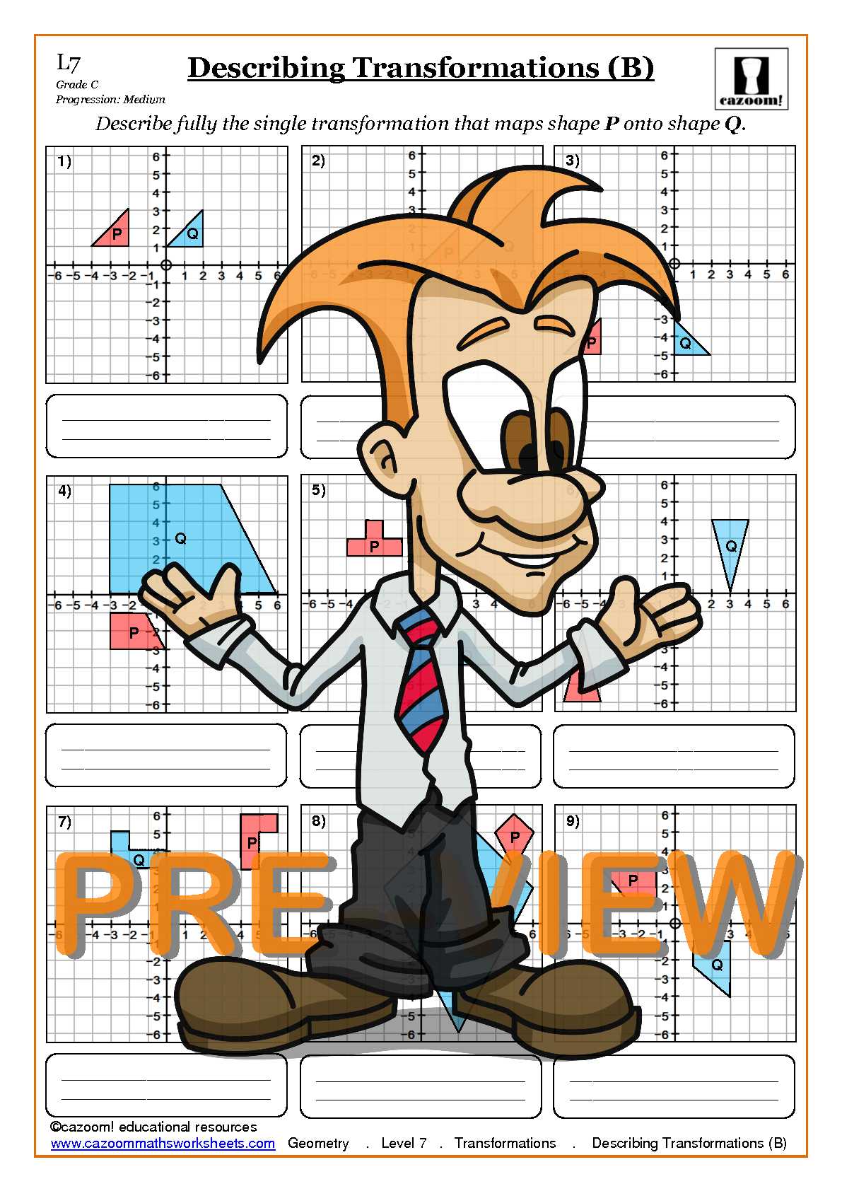 Transformations Worksheets with Answers | Cazoom Maths Worksheets