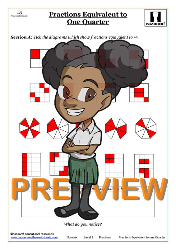 Equivalent Fractions Worksheets | Cazoom Maths Worksheets