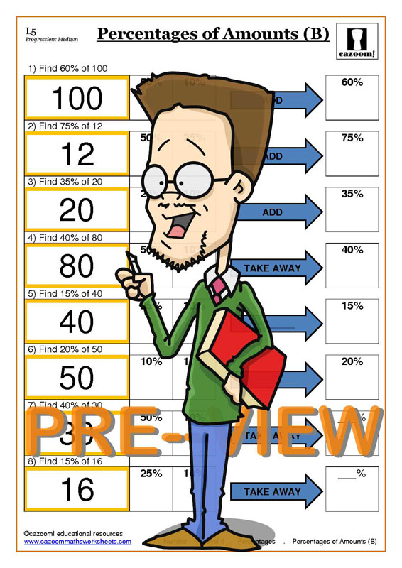 KS3 and KS4 Percentages Worksheets | Cazoom Maths Worksheets