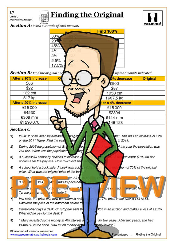 KS3 and KS4 Percentages Worksheets | Cazoom Maths Worksheets