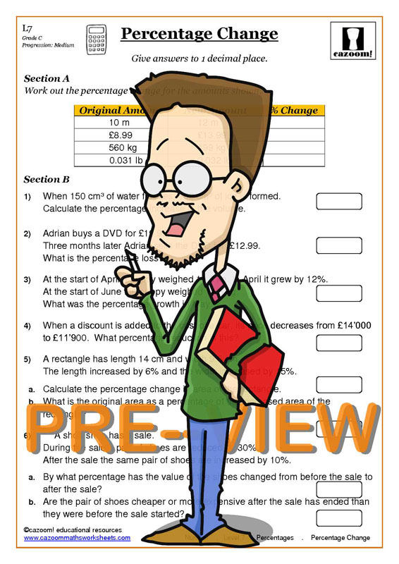 KS3 and KS4 Percentages Worksheets | Cazoom Maths Worksheets