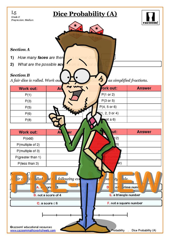 Probability Worksheets KS3 & KS4 | Probability Tree Questions & Answers