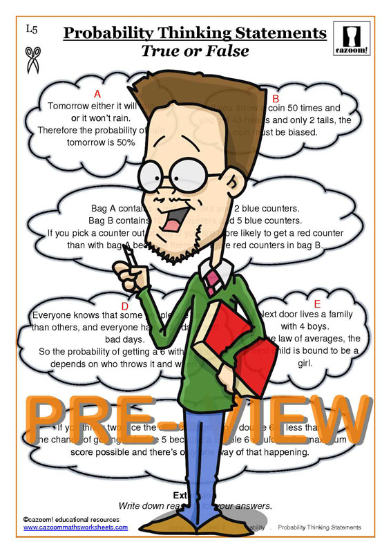 Probability Worksheets KS3 & KS4 | Probability Tree Questions & Answers