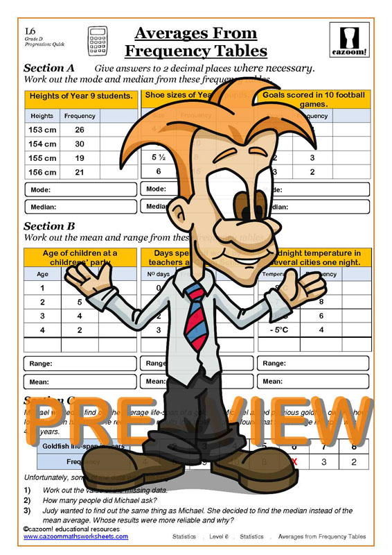 Mean Median And Mode Worksheets | Cazoom Maths