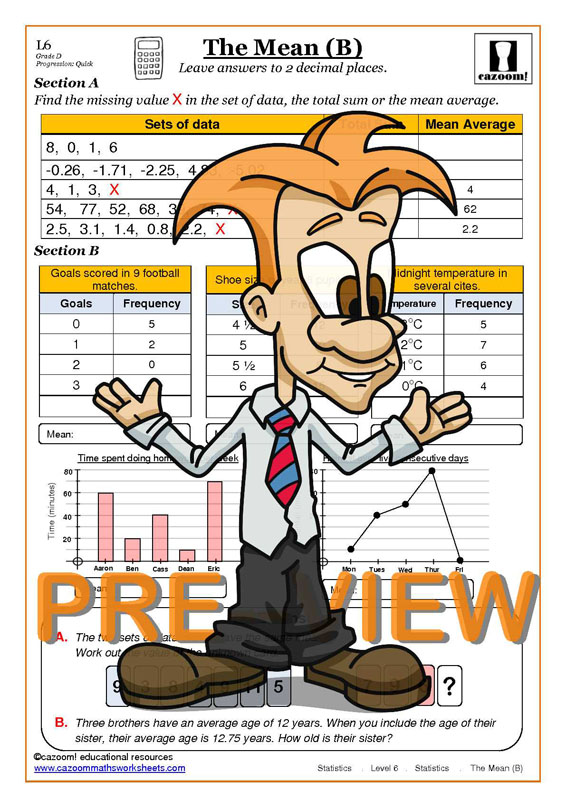 Mean Median And Mode Worksheets | Cazoom Maths