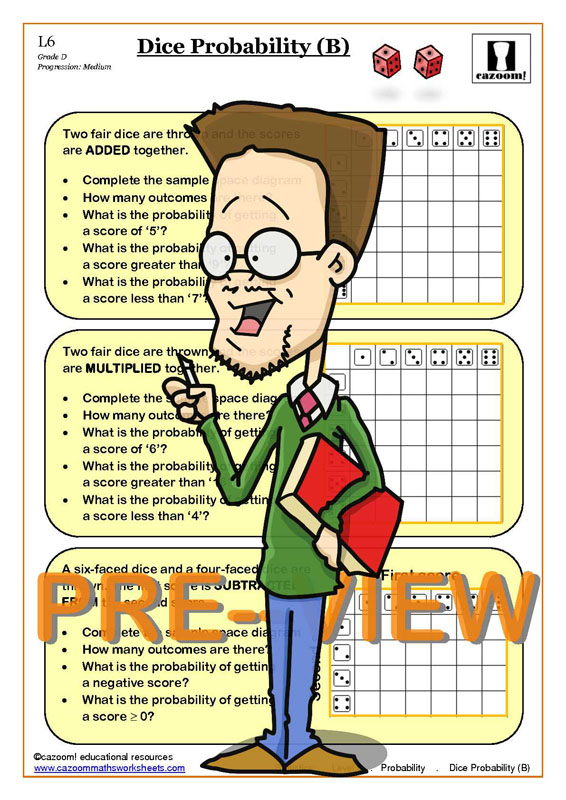 Probability Worksheets KS3 & KS4 | Probability Tree Questions & Answers