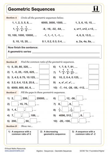 Quadratic Sequences Worksheets - Printable Geometric and Linear ...